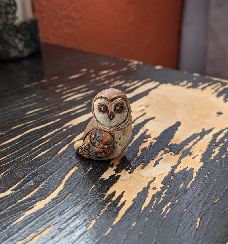 Tiny Cute Barn Owl Figurine in a Primitive Artisan Style, Hand Sculpted ...