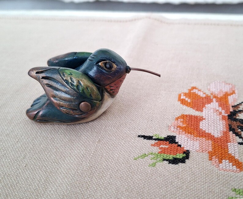 Small Industrial Hummingbird Figurine, Clay Mini Collectible Exotic ...