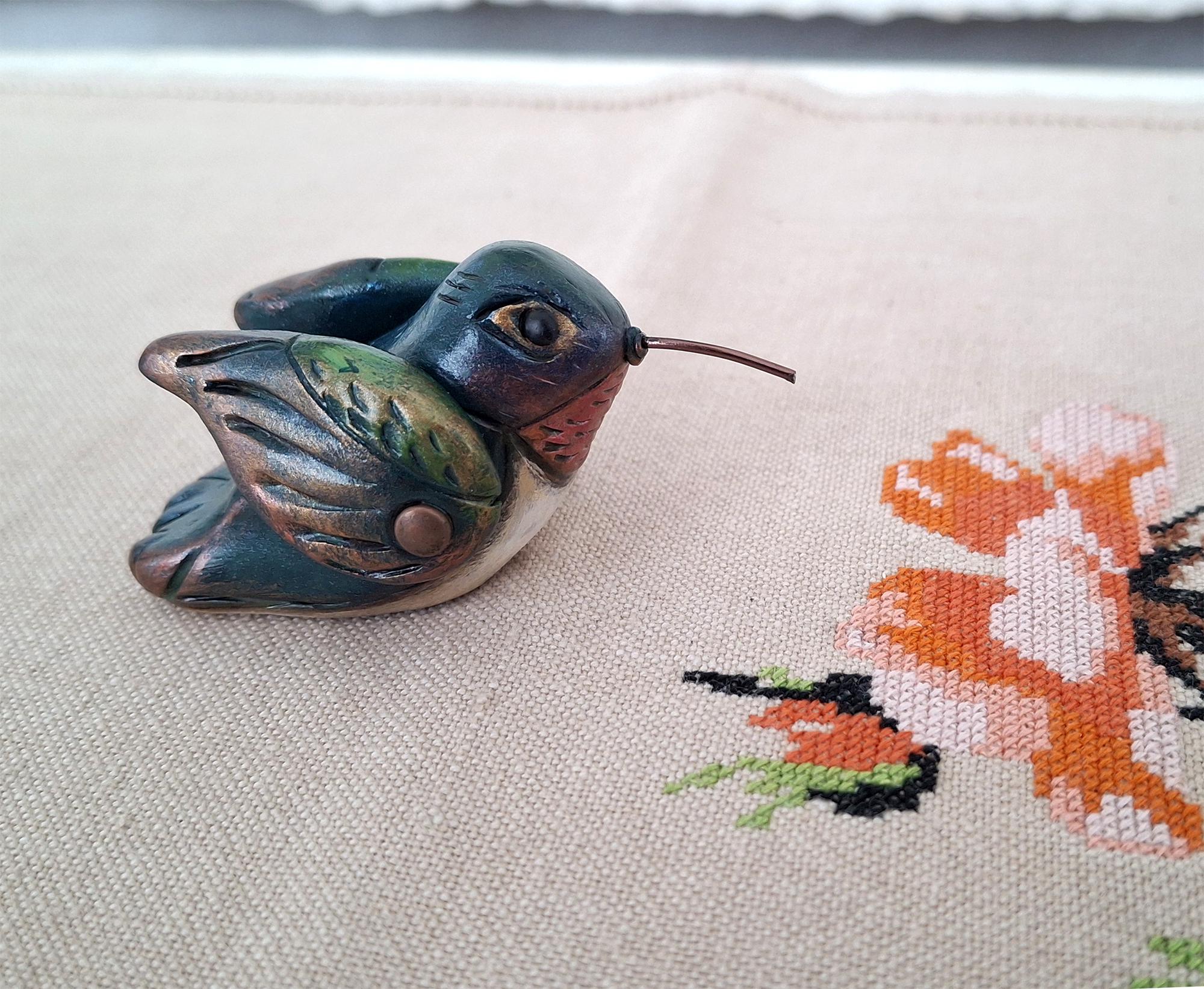 Small Industrial Hummingbird Figurine, Clay Mini Collectible Exotic ...