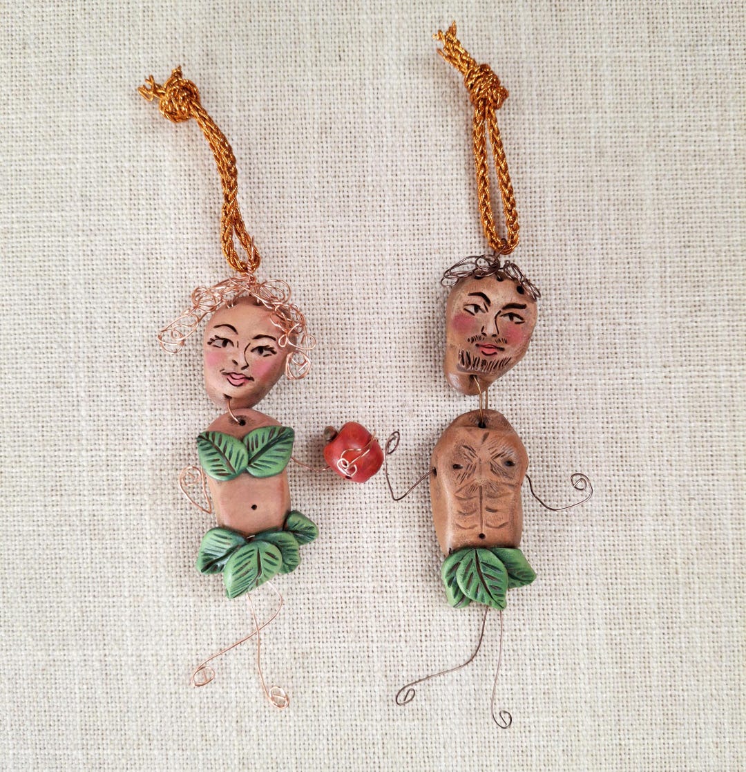 Adam and Eve Ornaments: Hand Sculpted Polymer Clay Biblical Couple - Etsy
