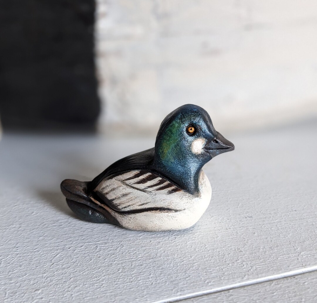 Diving Duck Mini Sculpture Clay Figurine, 2 Inch Common Goldeneye ...