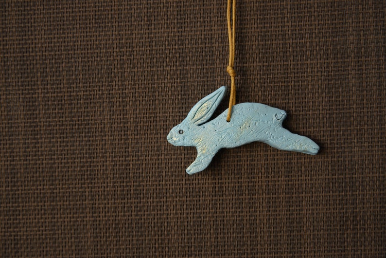 Primitive Bunny Ornament Light Dusty Turquoise Polymer Clay - Etsy
