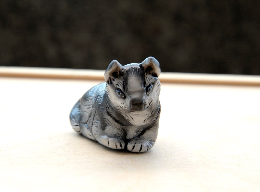 Husky Puppy Clay Figurine, Small Primitive Dog Sculpture, Pet Lover ...