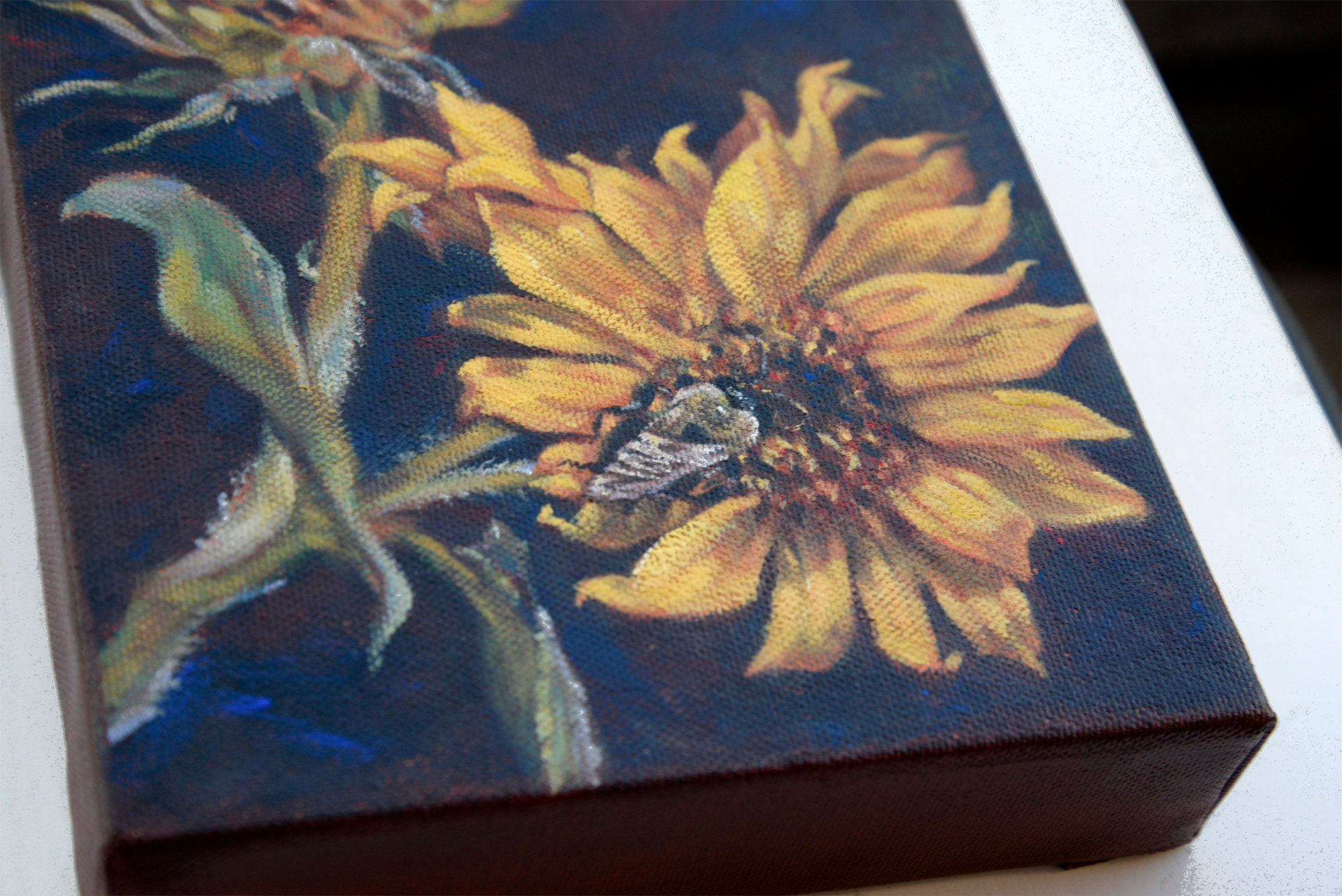 Sunflower and Bee Painting Original Acrylic on Gallery Wrapped Canvas ...