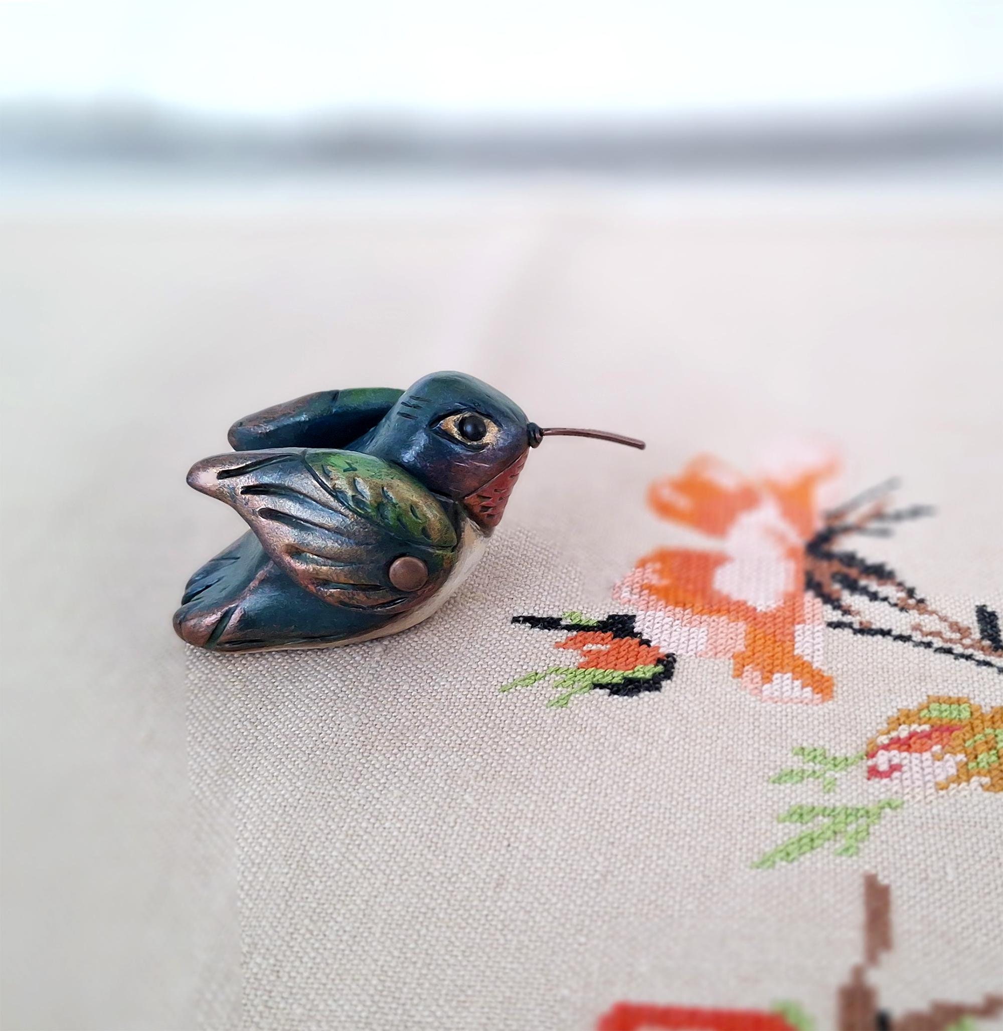 Small Industrial Hummingbird Figurine, Clay Mini Collectible Exotic ...