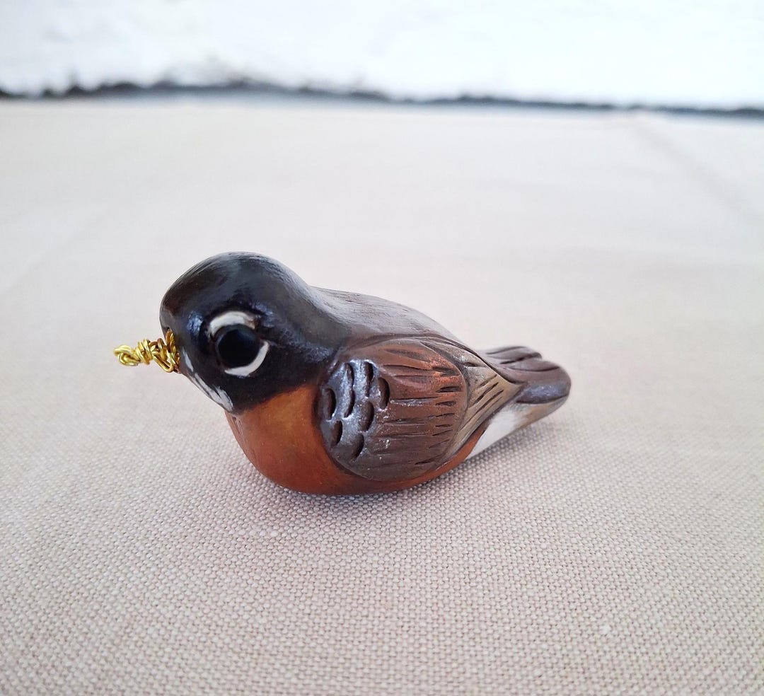 Red Breasted Robin Figurine, Small Polymer Clay Hand Formed and Painted ...
