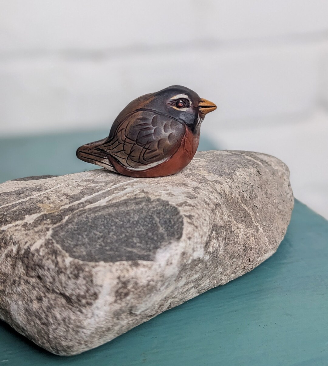 Red Breasted Robin Figurine, Small Polymer Clay Sculpted and Hand ...
