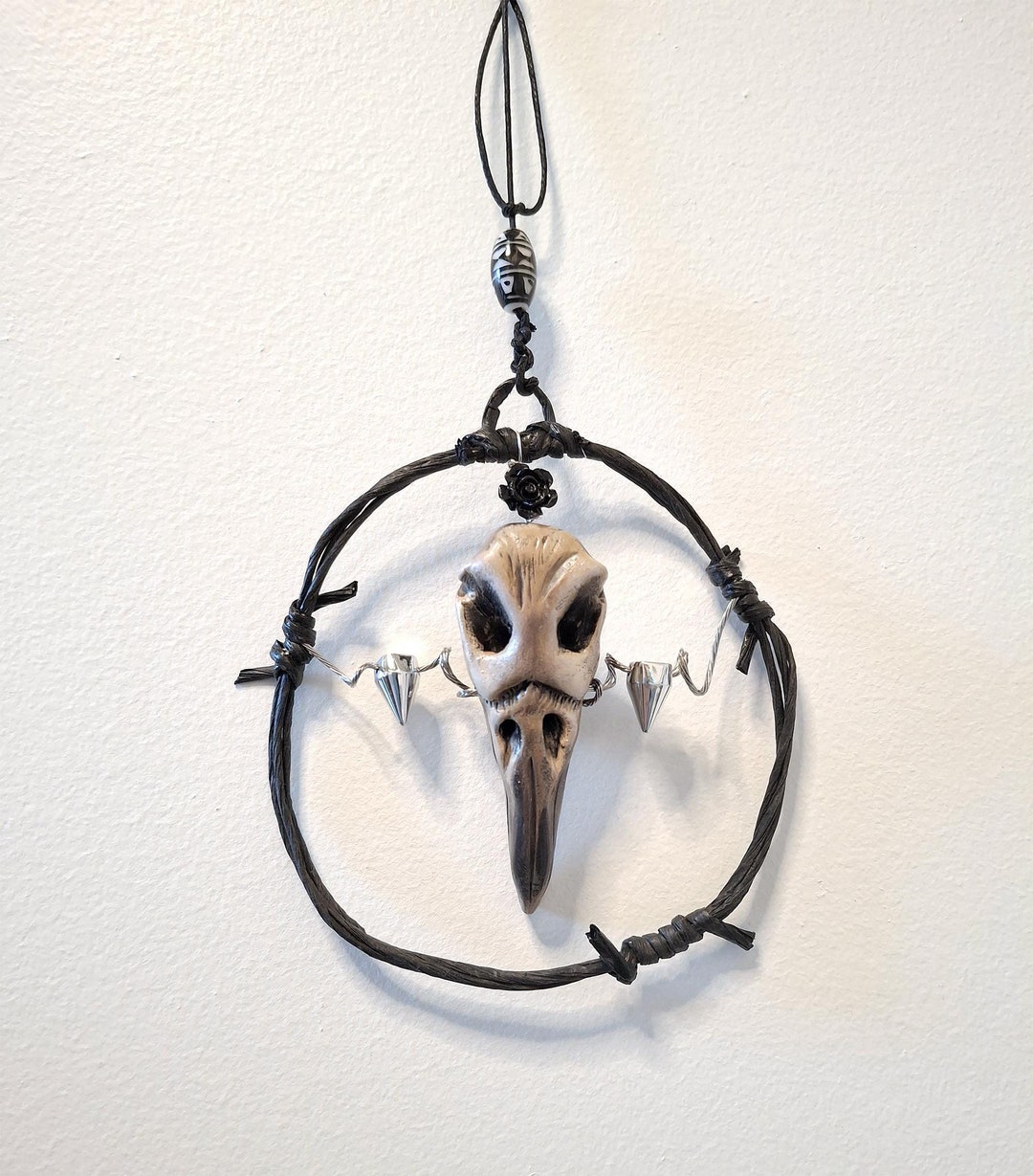 Faux Raven Skull Gothic Ornament, Macabre Bird and Fake Barbed Wire ...