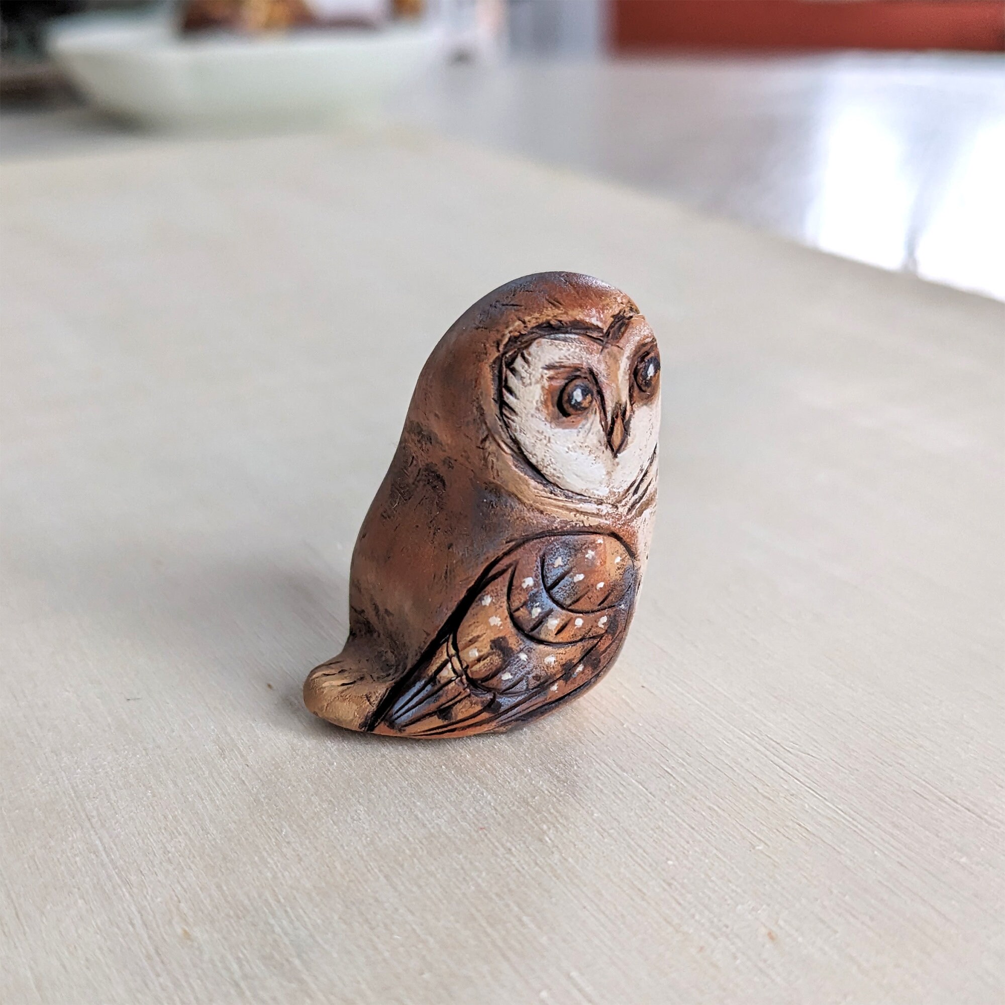 Tiny Cute Barn Owl Figurine in a Primitive Artisan Style, Hand Sculpted ...