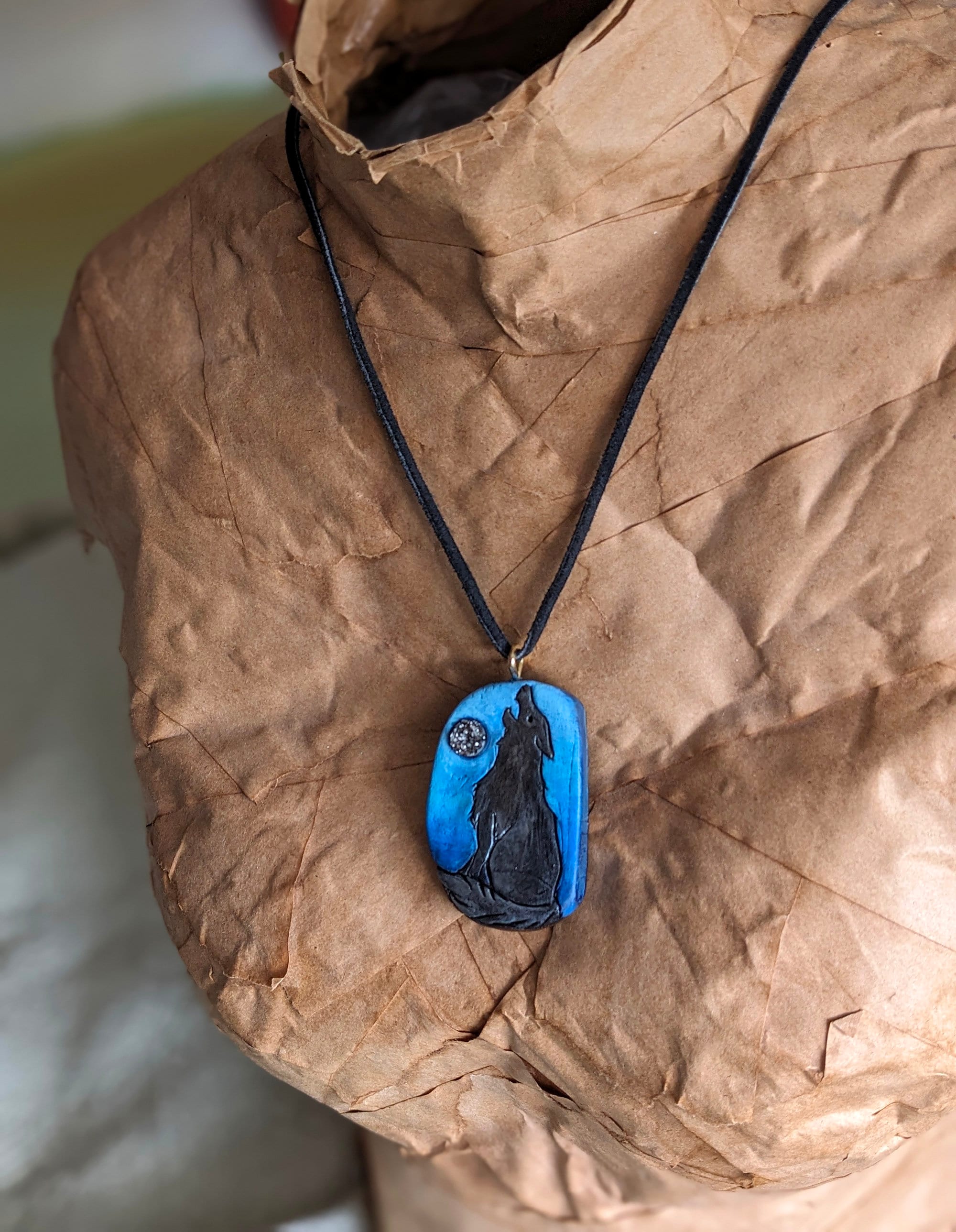 Chunky Wolf and Moon Pendant, Large Spirit Animal Silhouette Jewelry ...