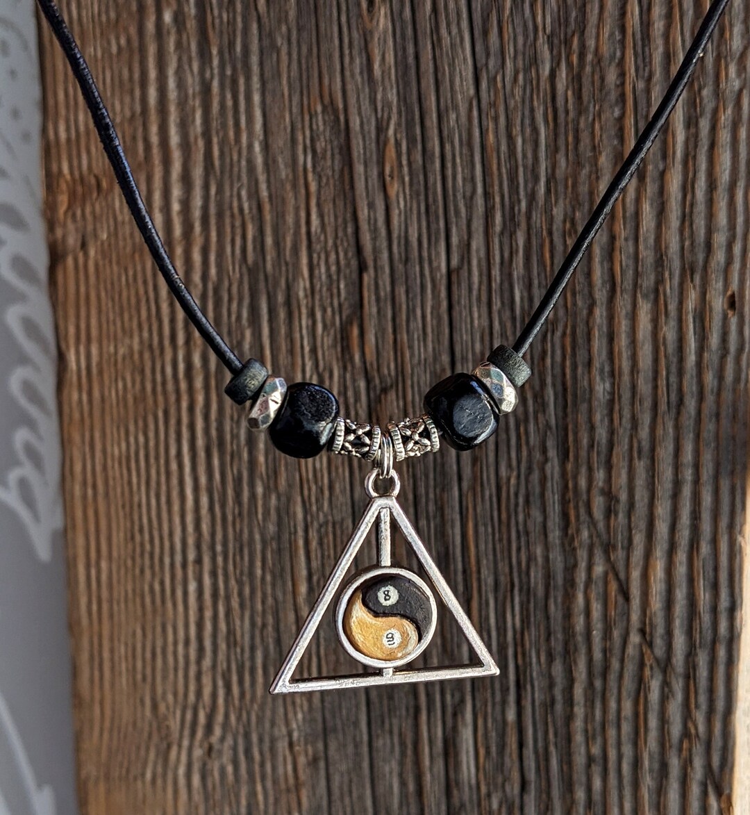 Triangle Yin Yang Pool Ball Pendant Necklace, Stainless Steel and Clay ...