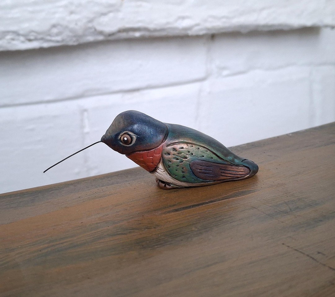 OOAK Hummingbird Figurine, Small Iridescent Polymer Clay Bird Sculpture ...