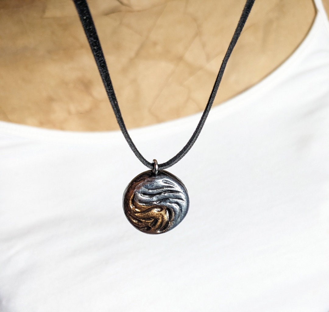 Yin Yang Pendant Necklace, Abstract Zebra Stripe Medallion Jewelry in ...