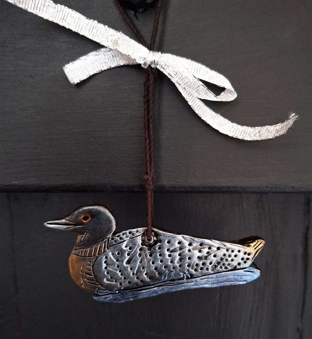 Loon Ornament, Silver Blue Black Whimsical Hanging Decoration Gift ...