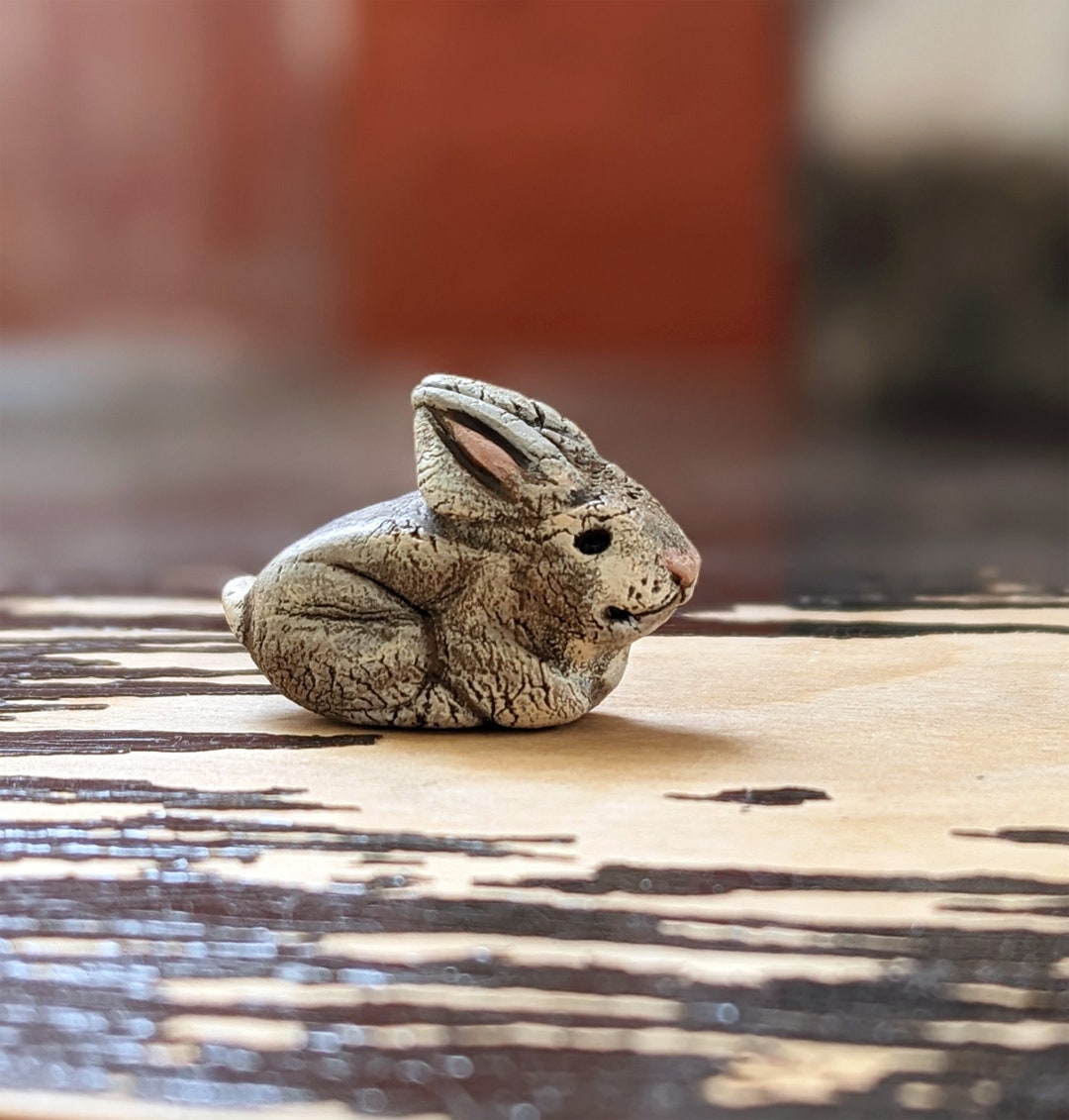 Tiny Bunny Clay Figurine, Itsy Bitsy Cottontail Rabbit Primitive ...