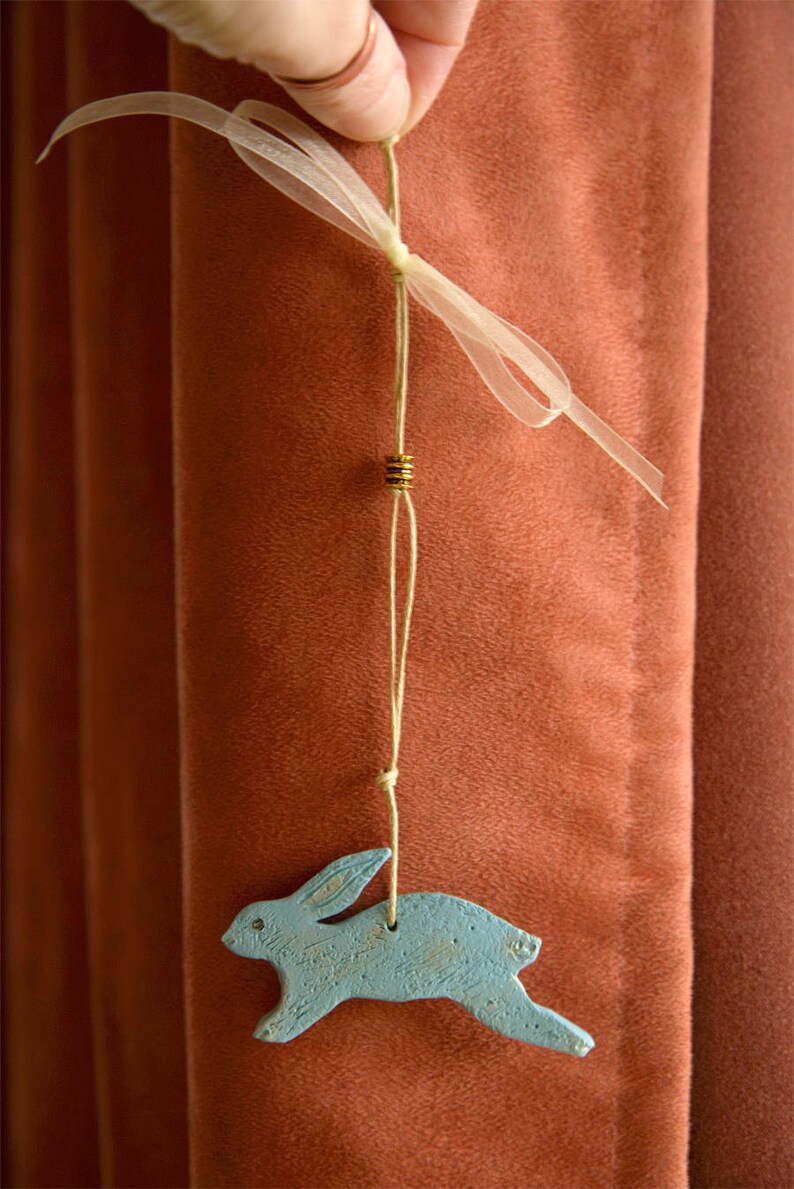 Primitive Bunny Ornament Light Dusty Turquoise Polymer Clay | Etsy