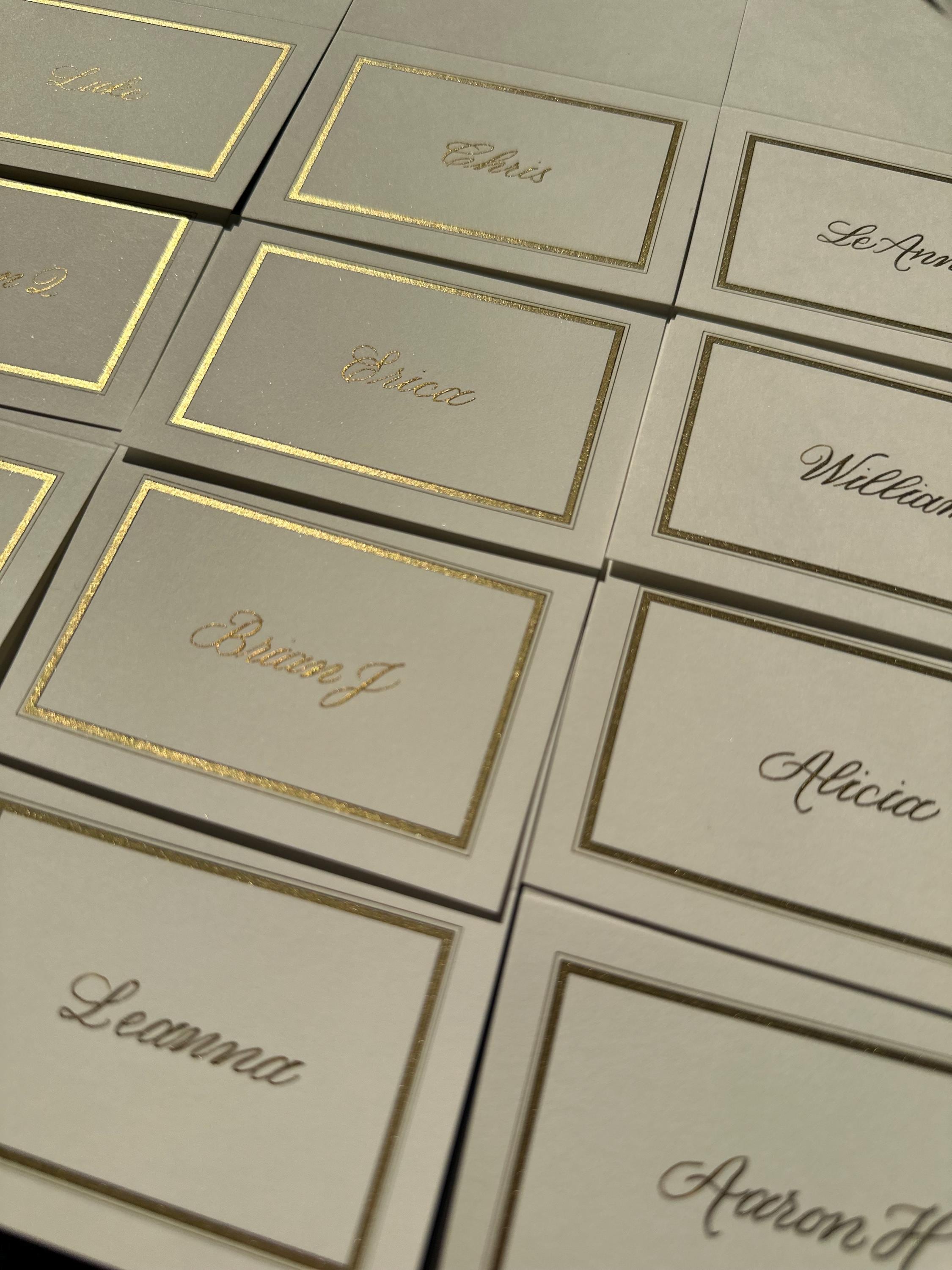 Gold Border Calligraphy Place Cards | Custom Seating Cards - Etsy