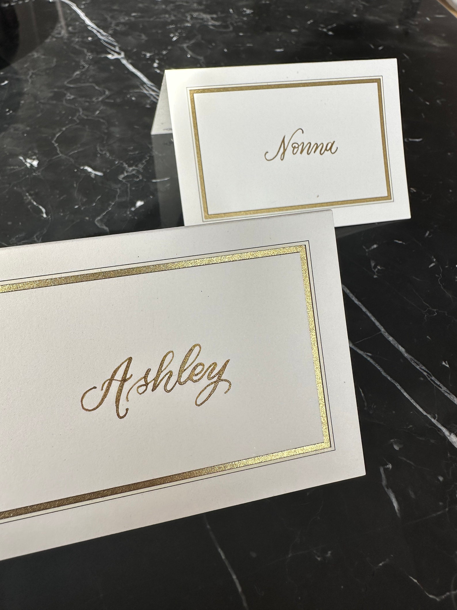 Gold Border Calligraphy Place Cards | Custom Seating Cards - Etsy