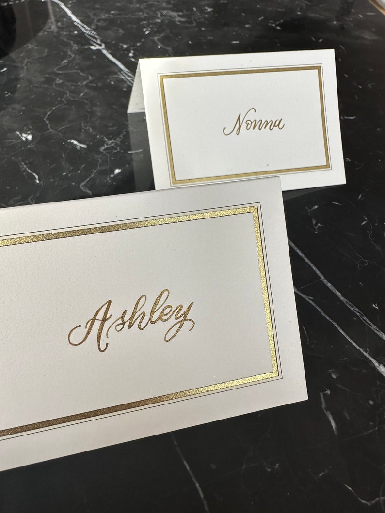 Gold Border Calligraphy Place Cards | Custom Seating Cards - Etsy