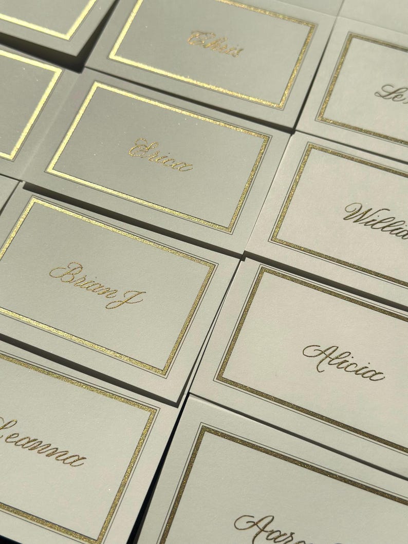 Gold Border Calligraphy Place Cards | Custom Seating Cards - Etsy