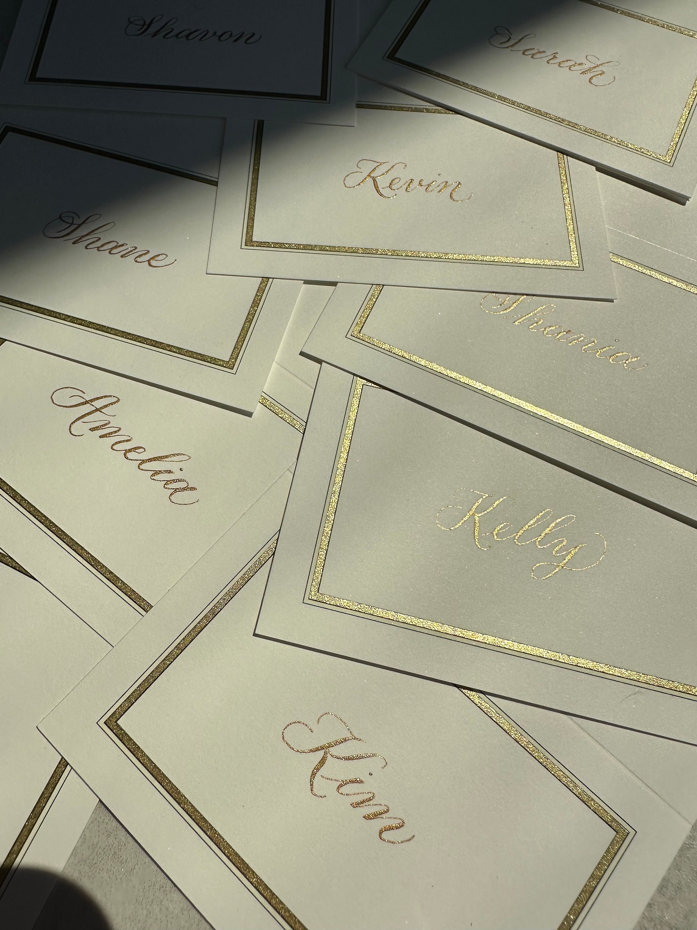 Gold Border Calligraphy Place Cards | Custom Seating Cards - Etsy