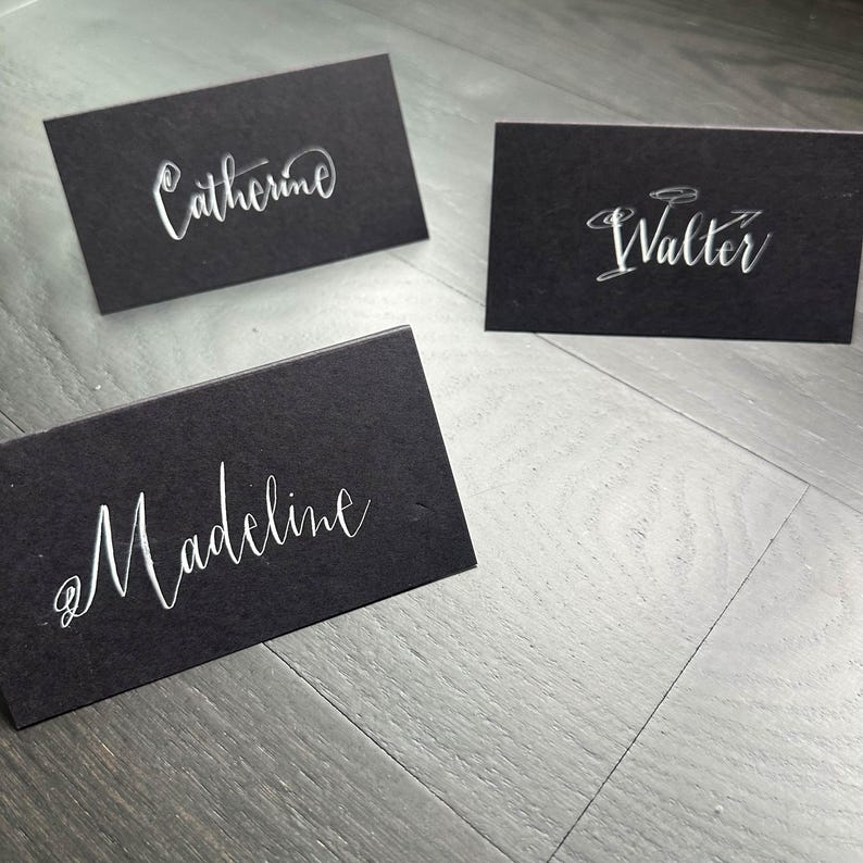 Whimsical Black and White Place Cards | Paper Name Cards | Seating ...