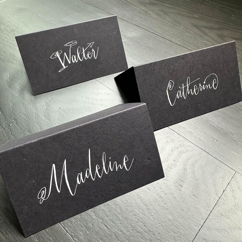 Whimsical Black and White Place Cards | Paper Name Cards | Seating ...