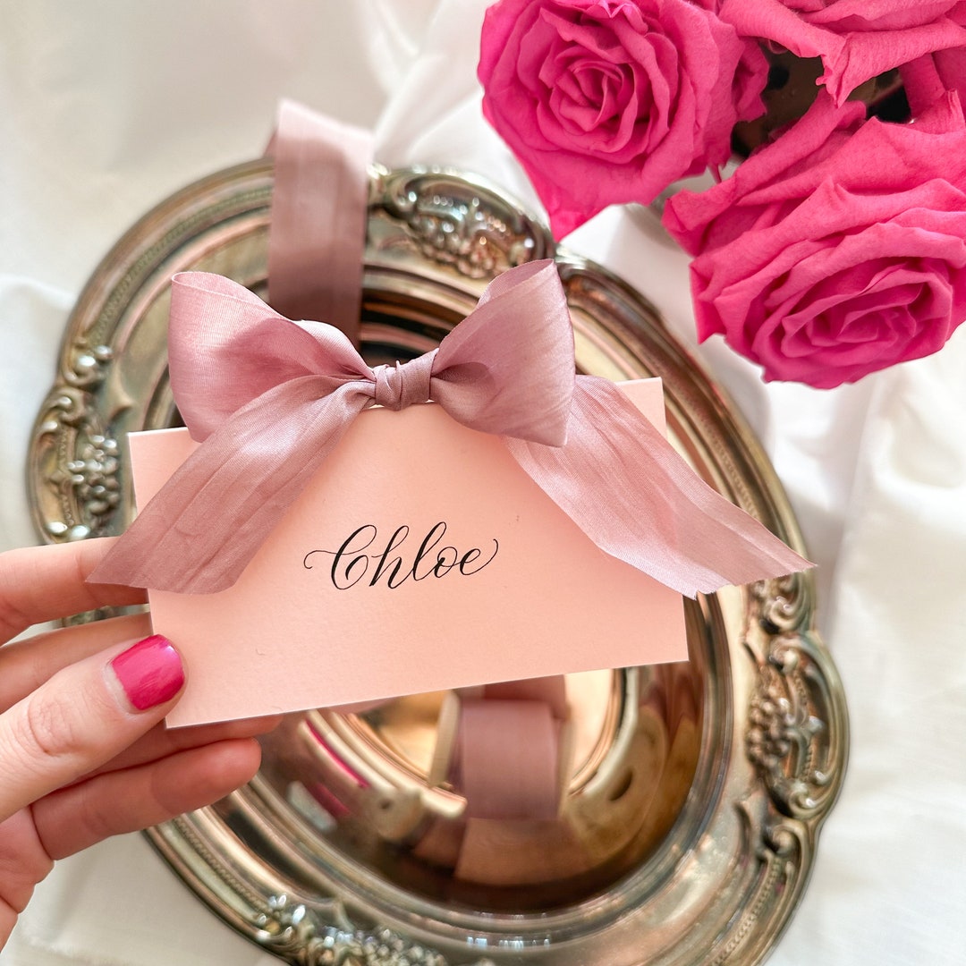 Silk Bow Pink Place Cards Custom Calligraphy - Etsy
