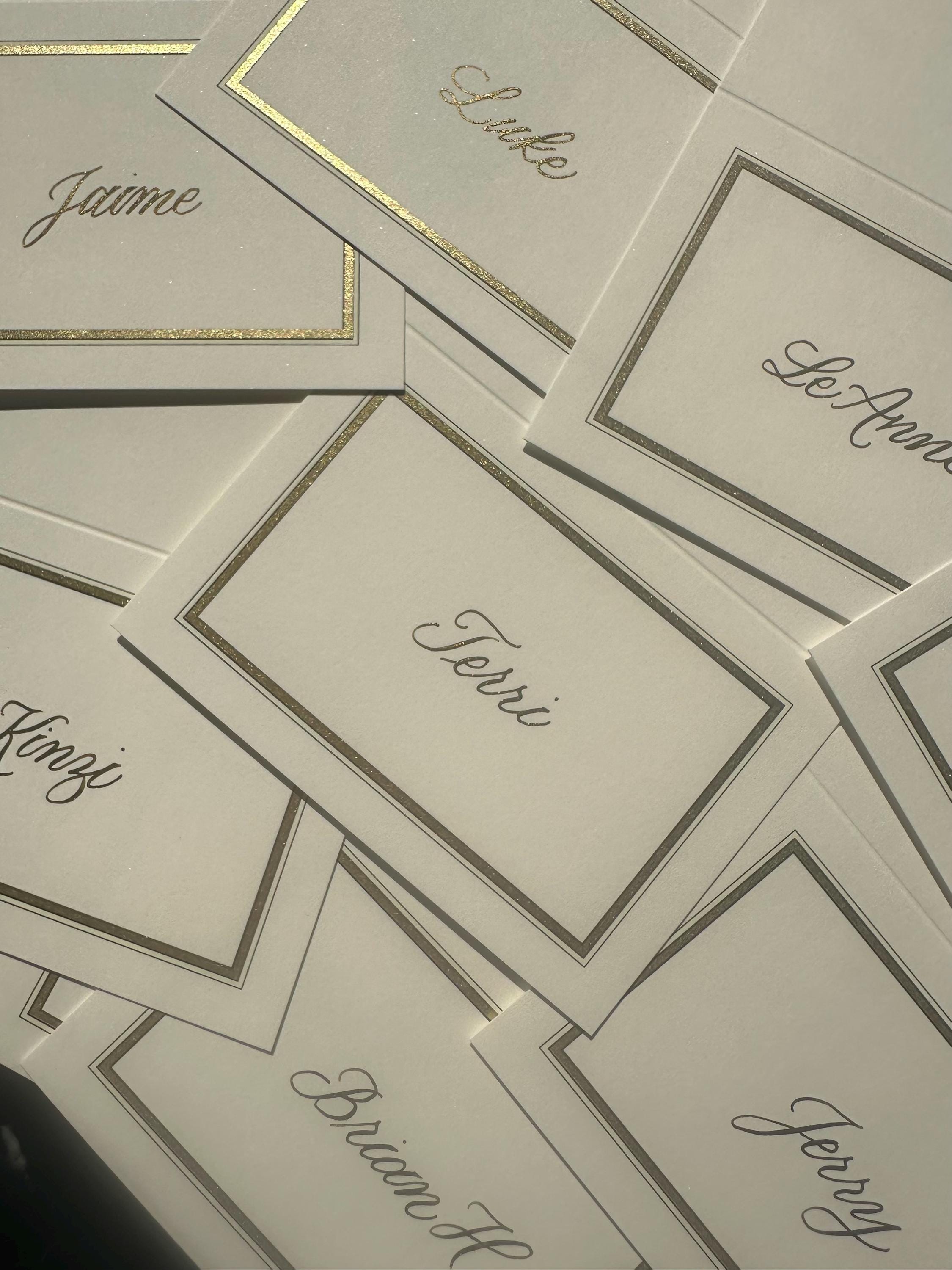 Gold Border Calligraphy Place Cards | Custom Seating Cards - Etsy