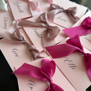 Silk Bow Pink Place Cards | Custom Calligraphy Party Seating Cards - Etsy