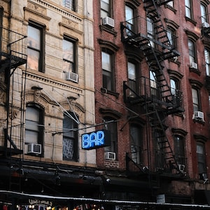 Bar Blue Neon Lights Sign New York City Skyline Architecture Photograph ...
