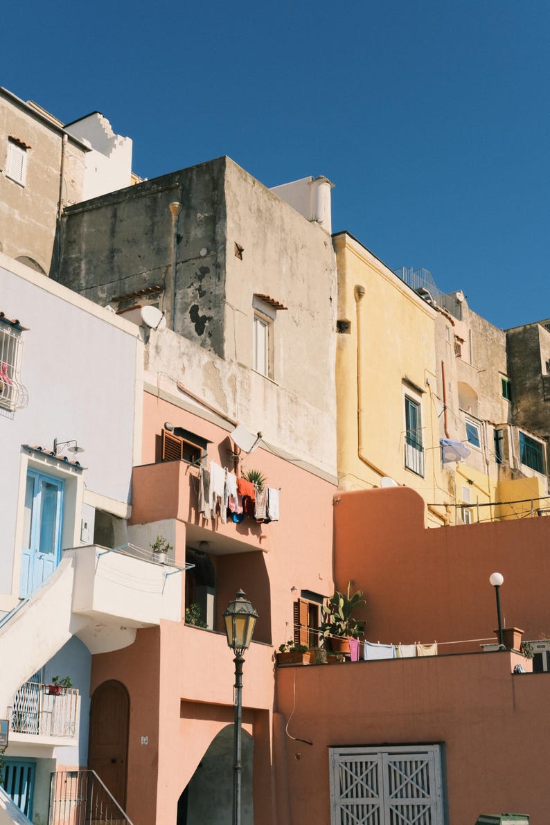 Sunny Pink Procida Italy Island Skyline Colorful Old City Italian ...