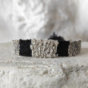 Handwoven Linen Bracelet Black and Oatmeal Fiber Bracelet With Natural ...