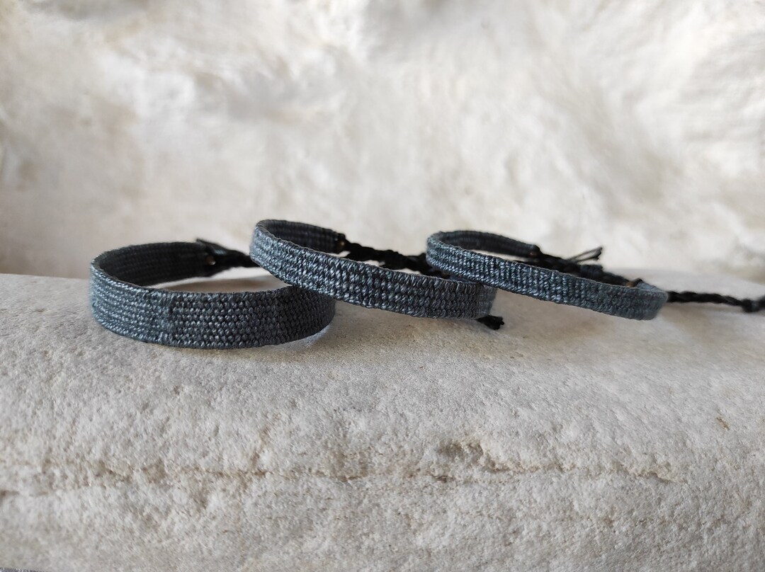 Light Indigo Handwoven Bracelet in 3 Sizes Natural Fibers Silk & Linen ...