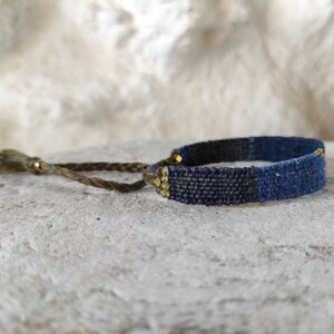 Handwoven Indigo Bracelet With Gold Silk Cotton Hemp & Paper Woven ...