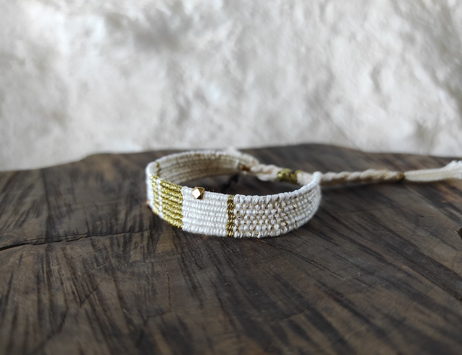 Handwoven Bracelet Sparkling White and Gold Fiber Bracelet - Etsy