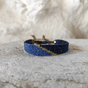 Handwoven Indigo Bracelet With Gold Silk Cotton Hemp & Paper Woven ...