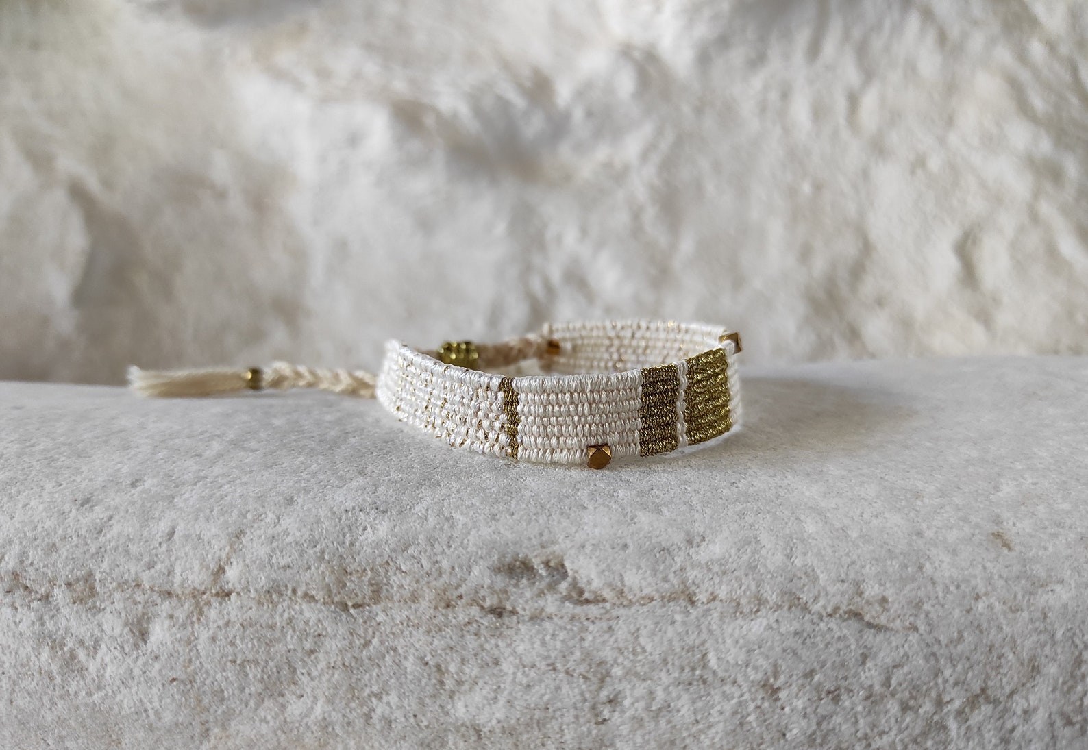 Handwoven Bracelet Sparkling White and Gold Fiber Bracelet - Etsy