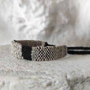 Handwoven Linen Bracelet - Black and Oatmeal - Fiber Bracelet With ...
