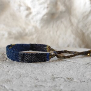 Handwoven Indigo Bracelet With Gold Silk Cotton Hemp & Paper Woven ...