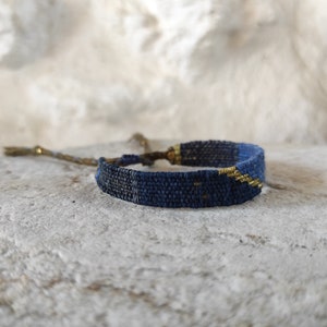 Handwoven Indigo Bracelet With Gold Silk Cotton Hemp & Paper Woven ...