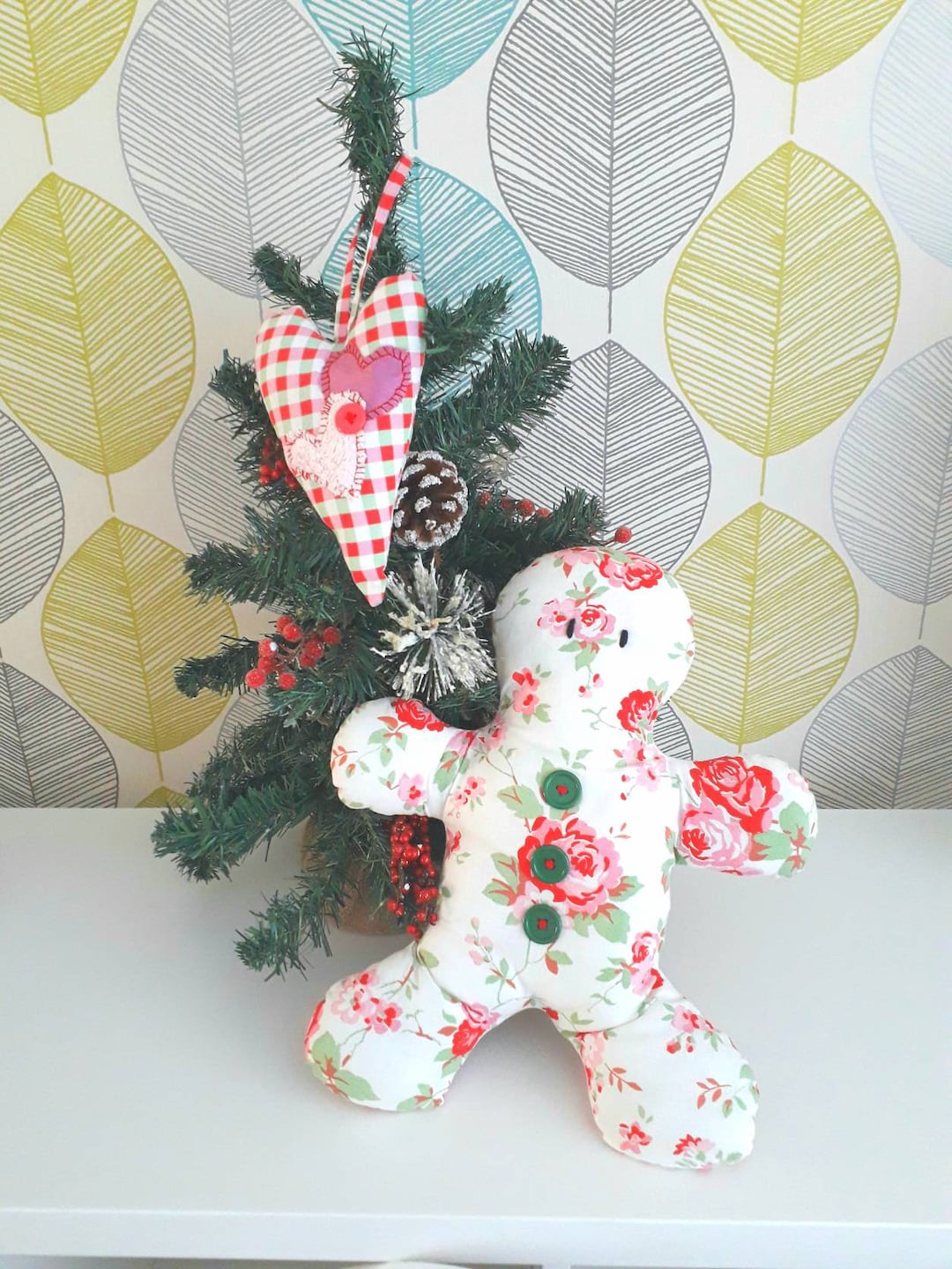 Gingerbread Man, Floral Cushion and Heart Set. - Etsy