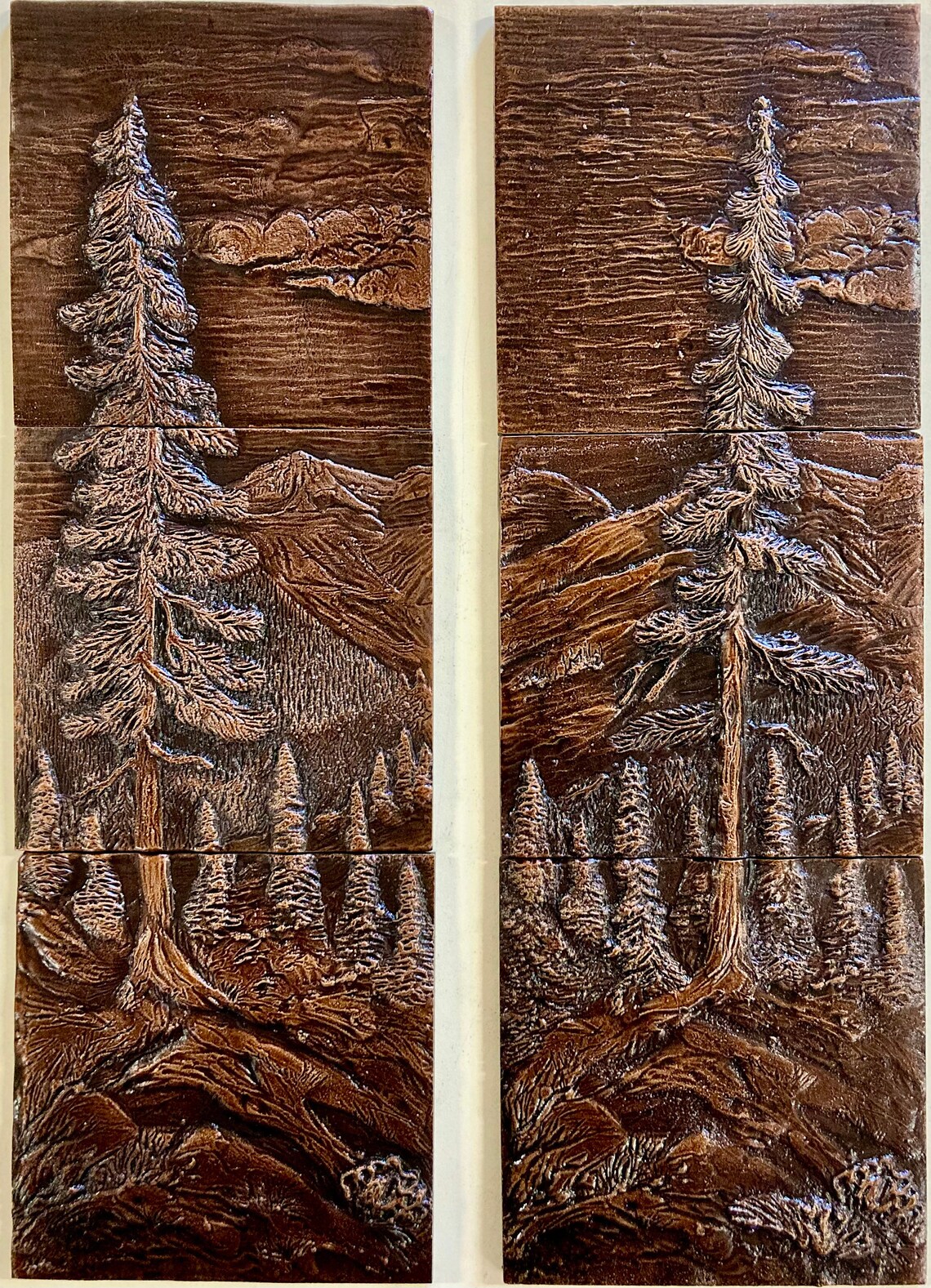 Pine Tree Triple Tile Right 4x12 Inches Hand Poured With - Etsy
