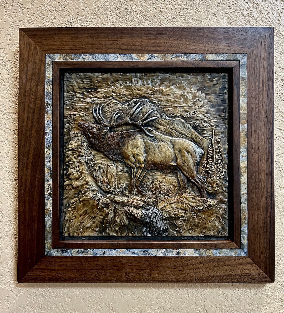Elk Circle With Custom Frame With Steel Inlay. 16x16 Inches Size. Hand ...