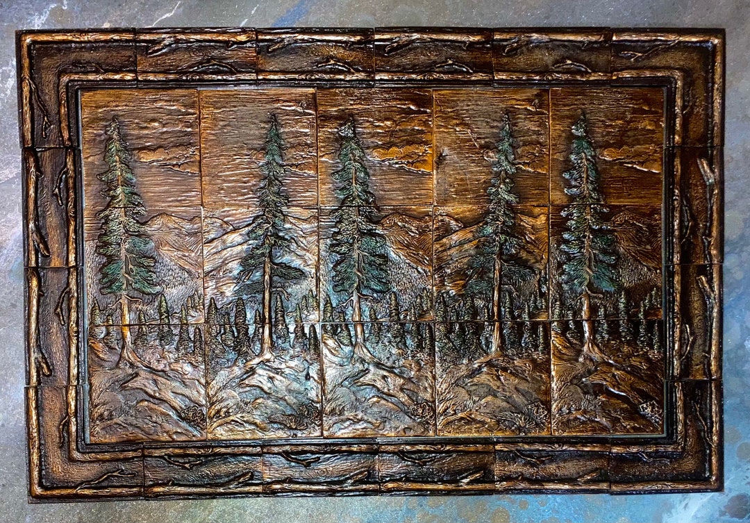 16x24” Backsplash Pinecone Tree Tile Total Size. Hand Cast With Real ...