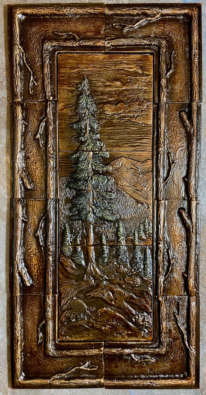 Pine Tree Triple Tile Left Mosaic 8x16 Hand Cast Metal in Montana. You ...
