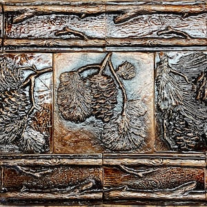 Pine Cone Tile Mosaic 8x16” Backsplash Hand Poured With Real Pewter ...
