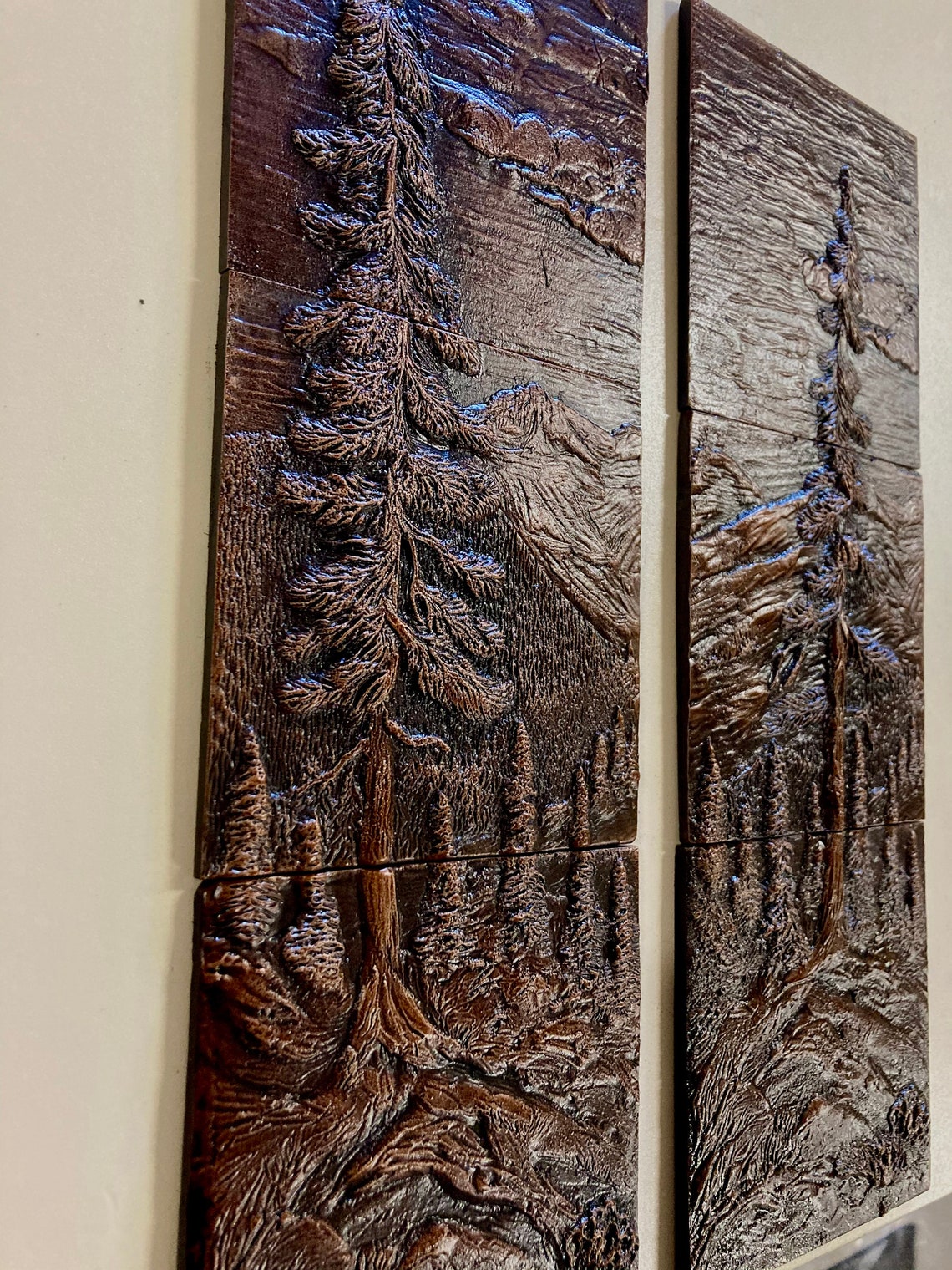 Pine Tree Triple Tile Right - 4x12 Inches Hand Sculpyed & Cast Metal in ...