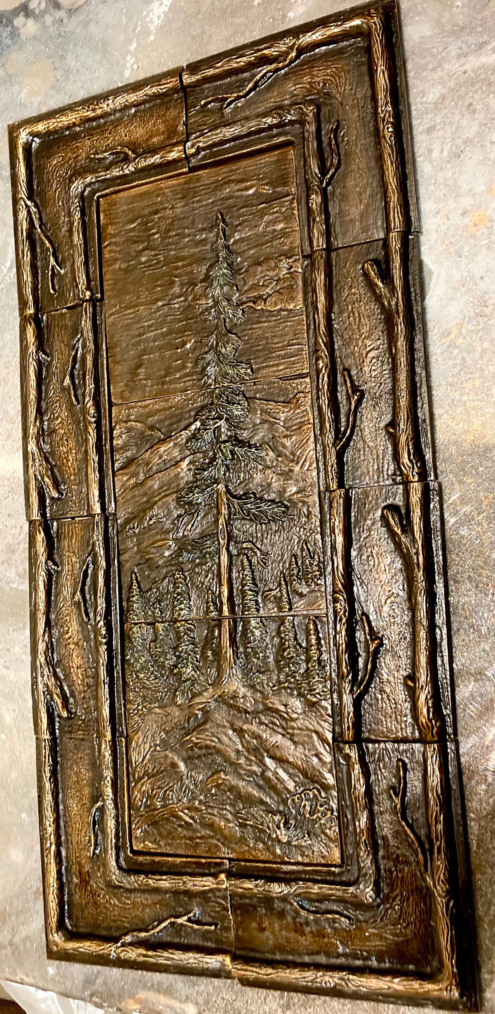 Pine Tree Triple Tile Left Mosaic 8x16 Hand Cast Metal in Montana. You ...