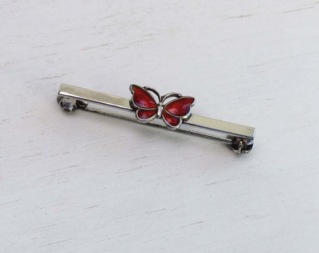 Volmer Bahner Denmark Sterling Silver Enamel Butterfly Brooch 1960s Red ...